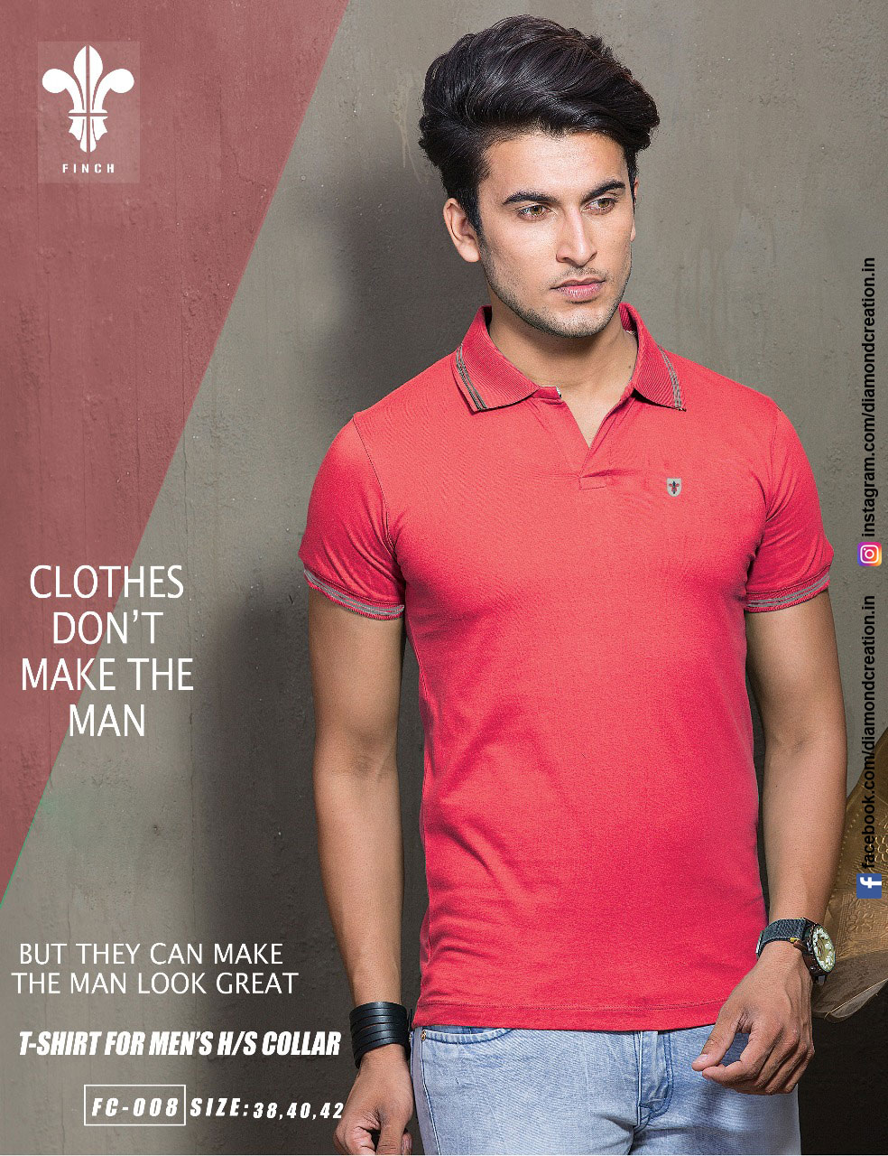 T-Shirt Collared Red - Diamond Creation